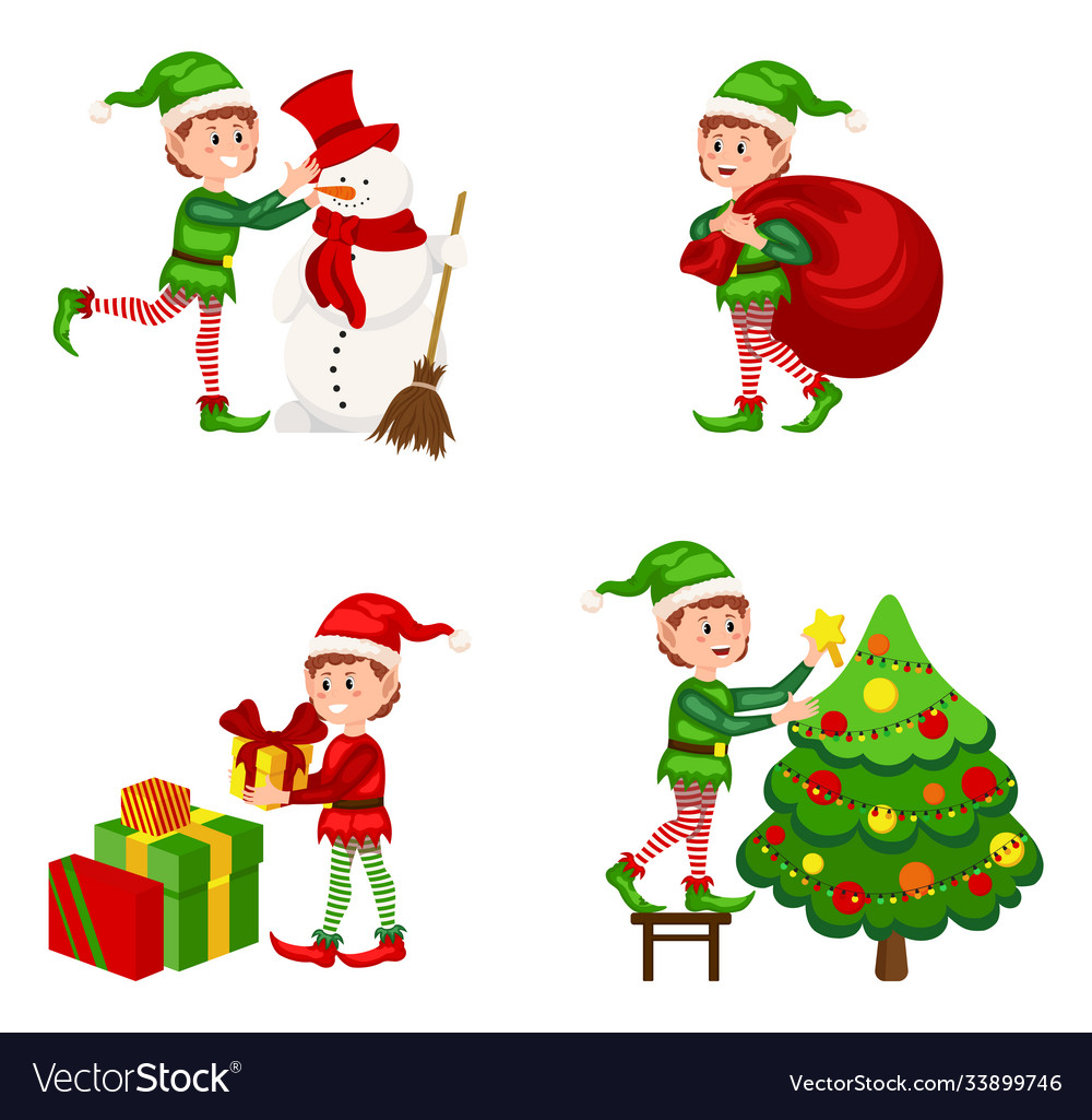 Collection christmas elves Royalty Free Vector Image