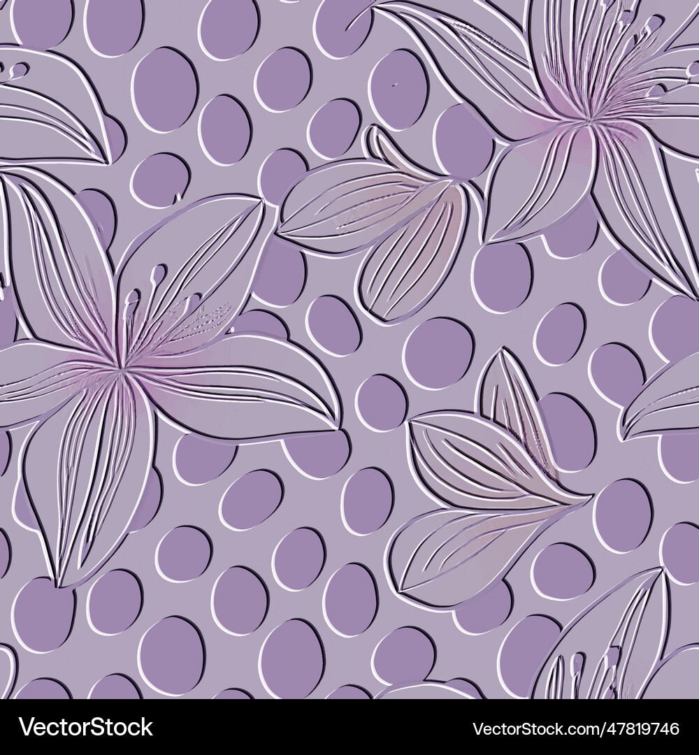 Emboss doodle lines flowers textured 3d seamless Vector Image