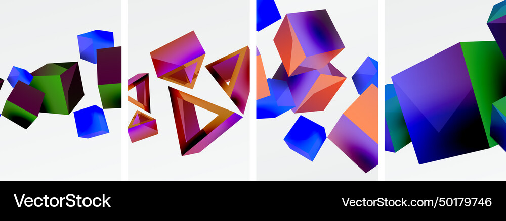 Flying 3d shapes cubes and other geometric Vector Image