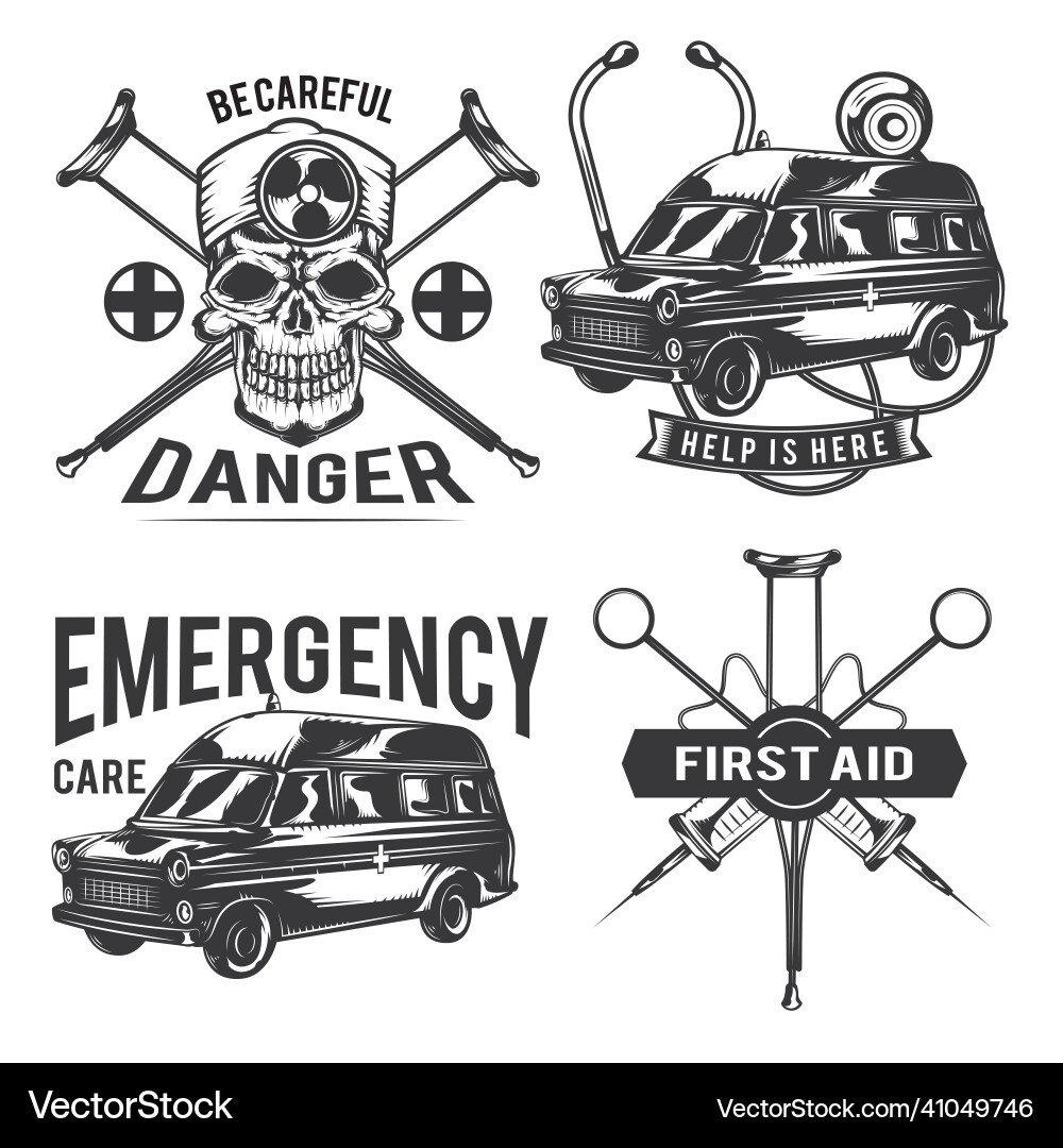 Set of emergency emblems labels badges logos Vector Image