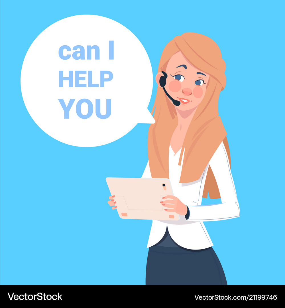 Support center headset agent woman client online Vector Image