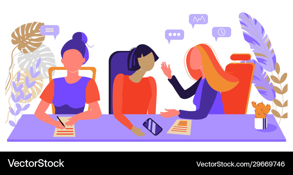 Women at a meeting table working Royalty Free Vector Image