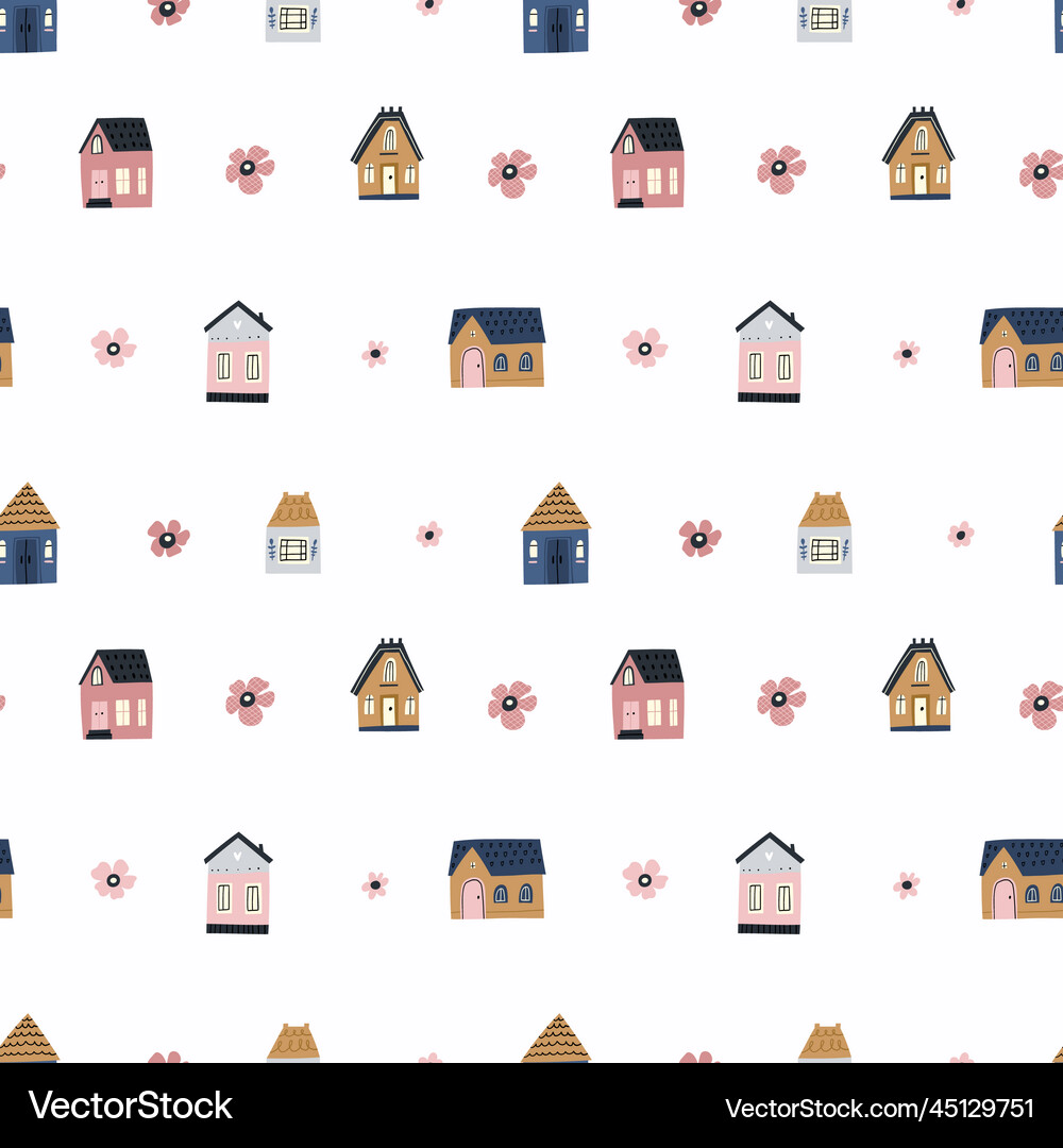 Contemporary seamless pattern set with cute houses