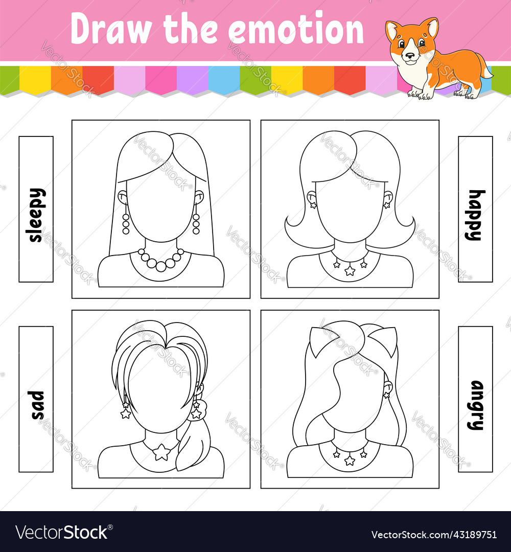 Draw the emotion worksheet complete face Vector Image