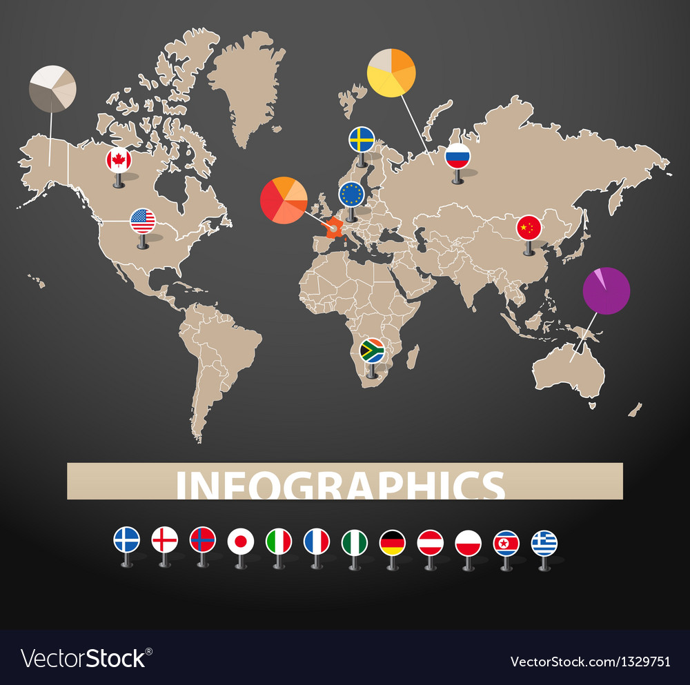 Earth map with flags different countries Vector Image
