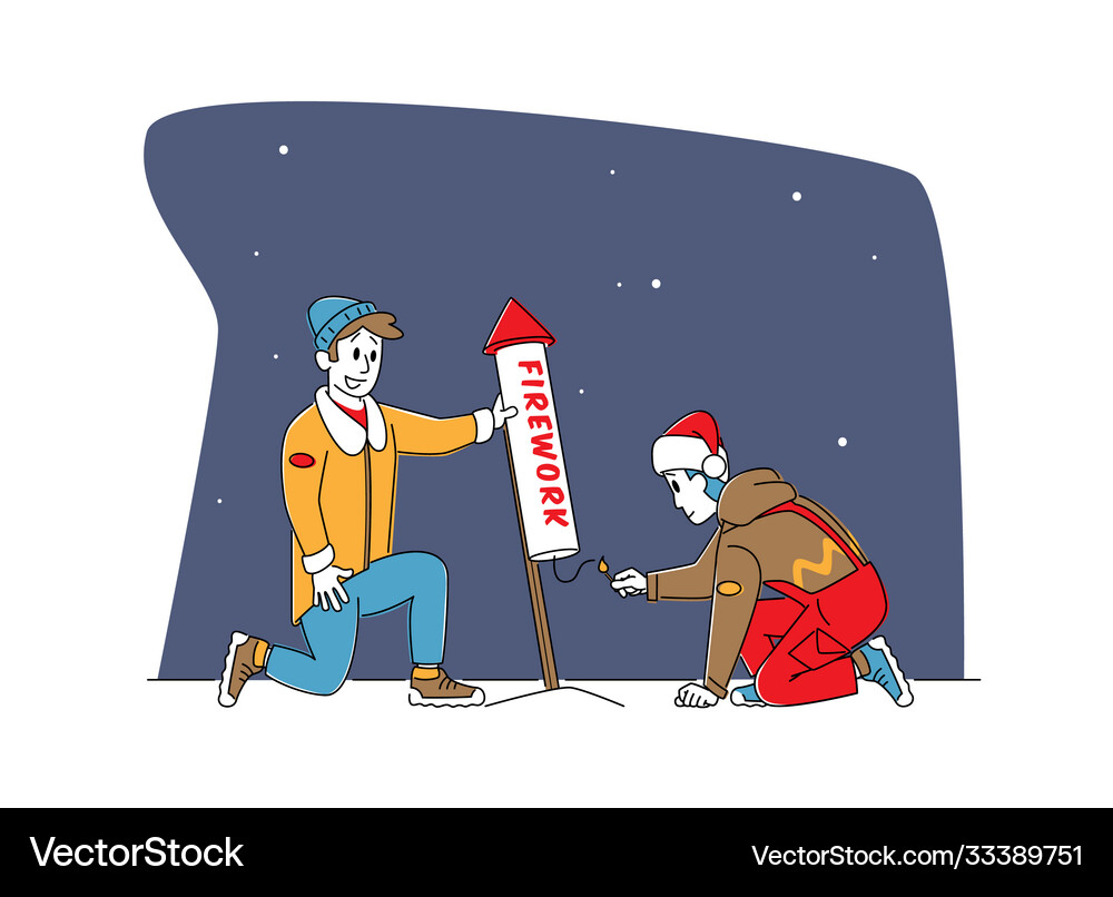Festive recreation firework show male characters Vector Image