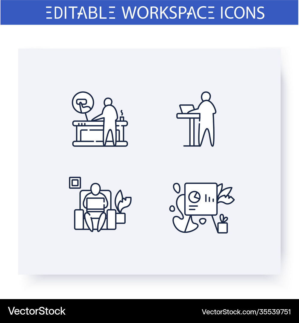 Futuristic office innovations line icons set Vector Image