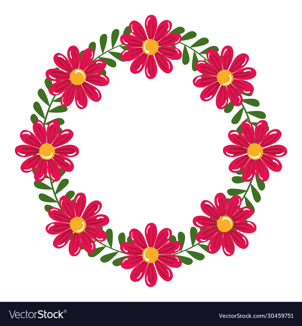 Isolated pink flowers with leaves circle Vector Image