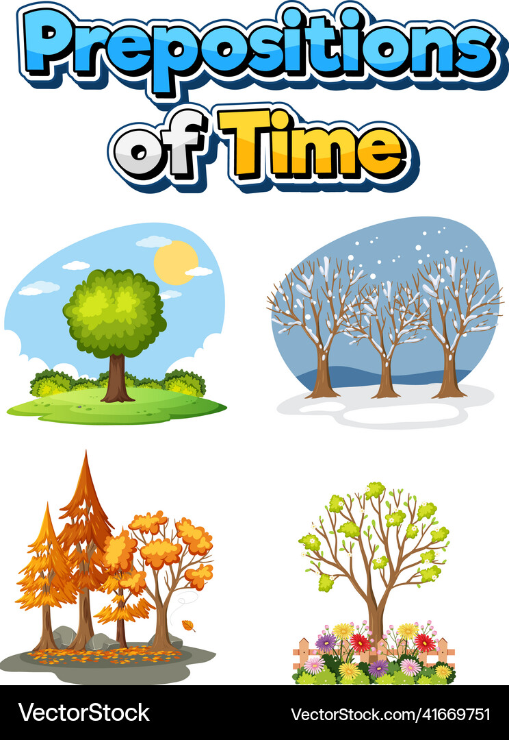 Preposition of time poster design Royalty Free Vector Image