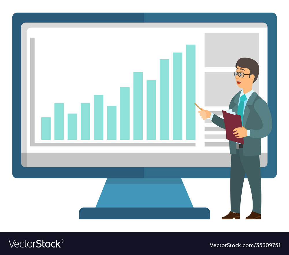 Presenter and computer worker graph Royalty Free Vector