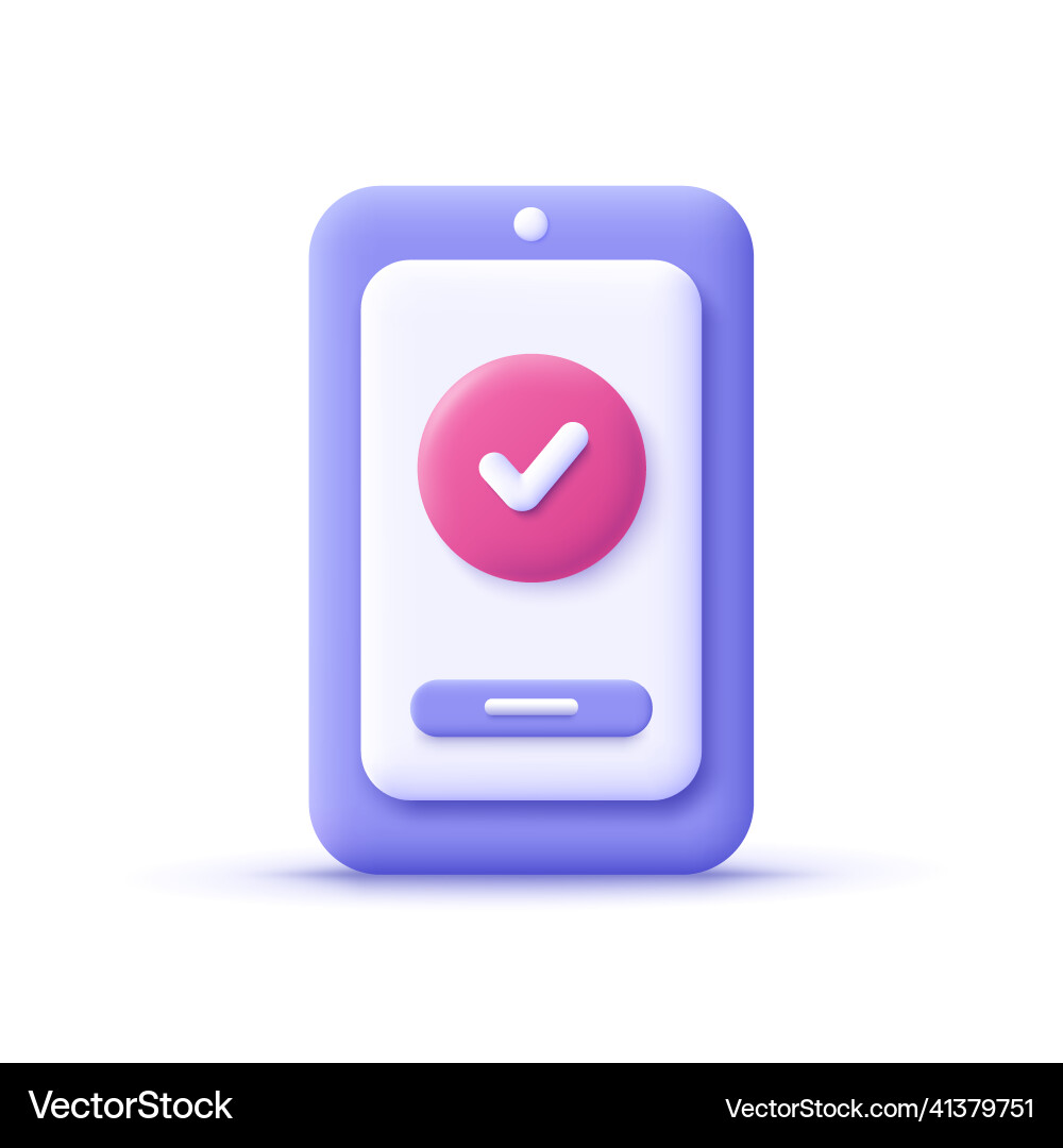 Smartphone with check sign 3d icon cartoon Vector Image
