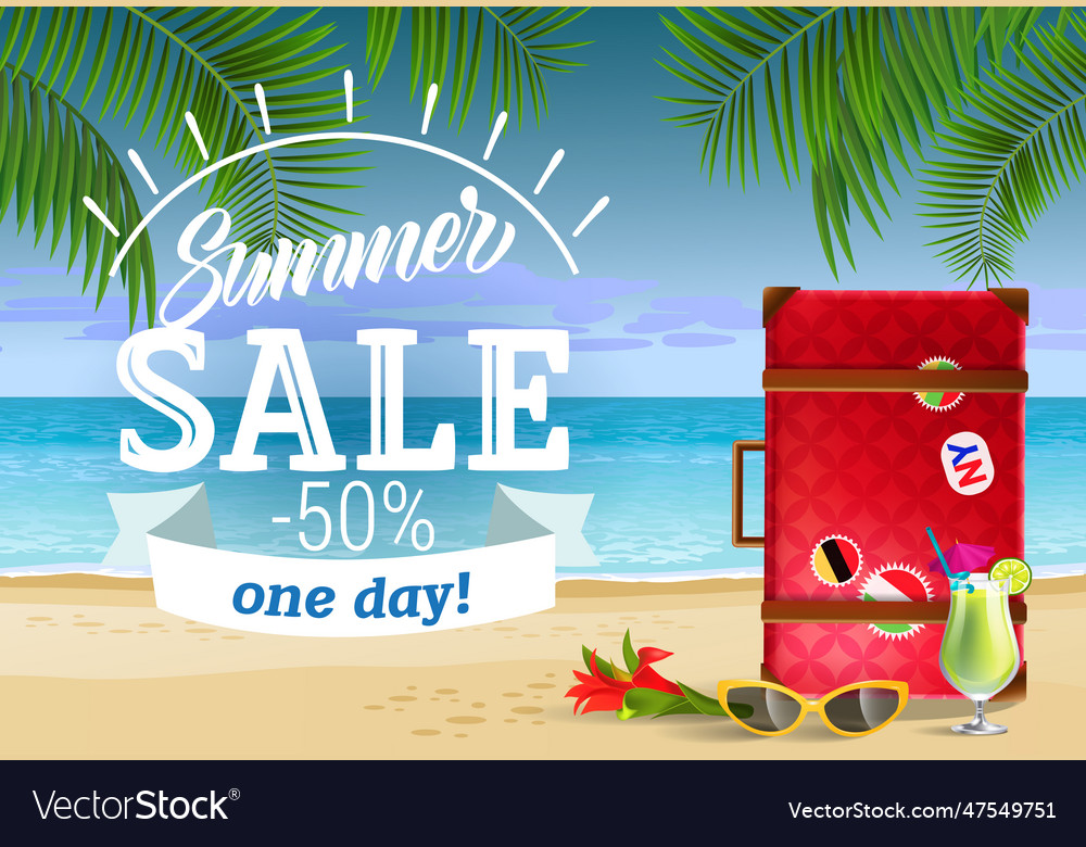 Summer sale one day lettering with sea beach Vector Image