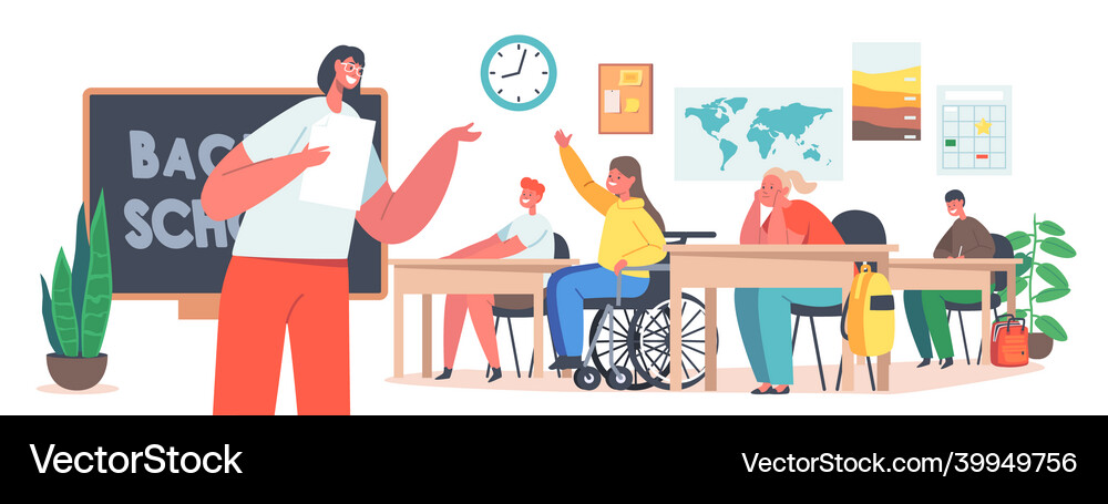 Children with disabilities studying in school Vector Image