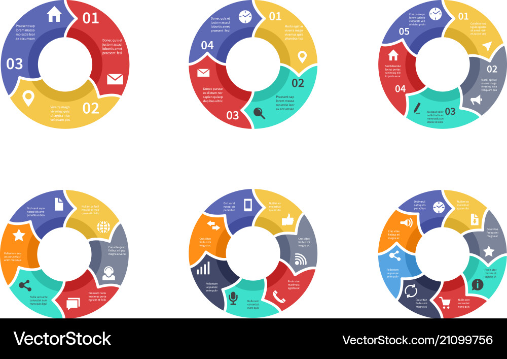Circle graphic pie diagrams round charts Vector Image