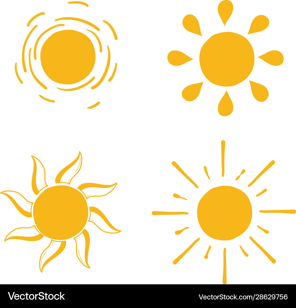 Collection sun icon symbol with doodle handdrawn Vector Image