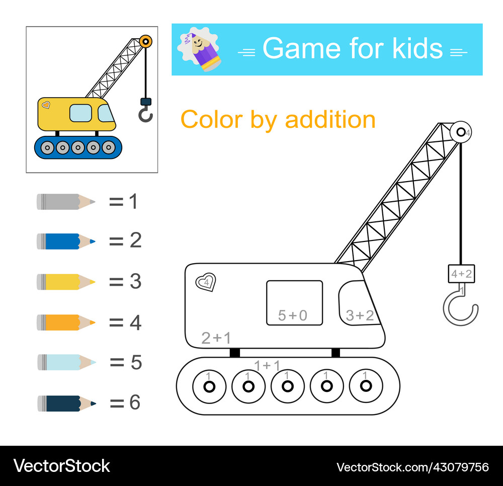 Color by addtion math activity for children Vector Image