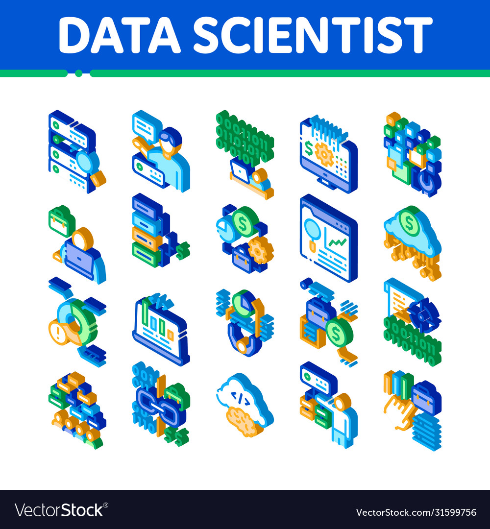 Data scientist worker isometric icons set Vector Image