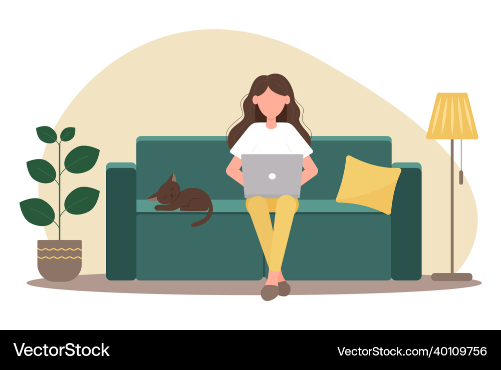 Girl with a laptop Royalty Free Vector Image - VectorStock