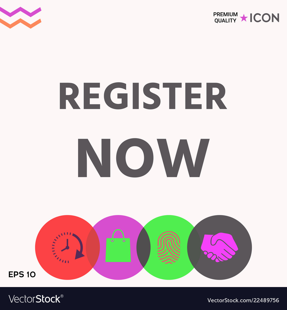 Register now button Royalty Free Vector Image - VectorStock