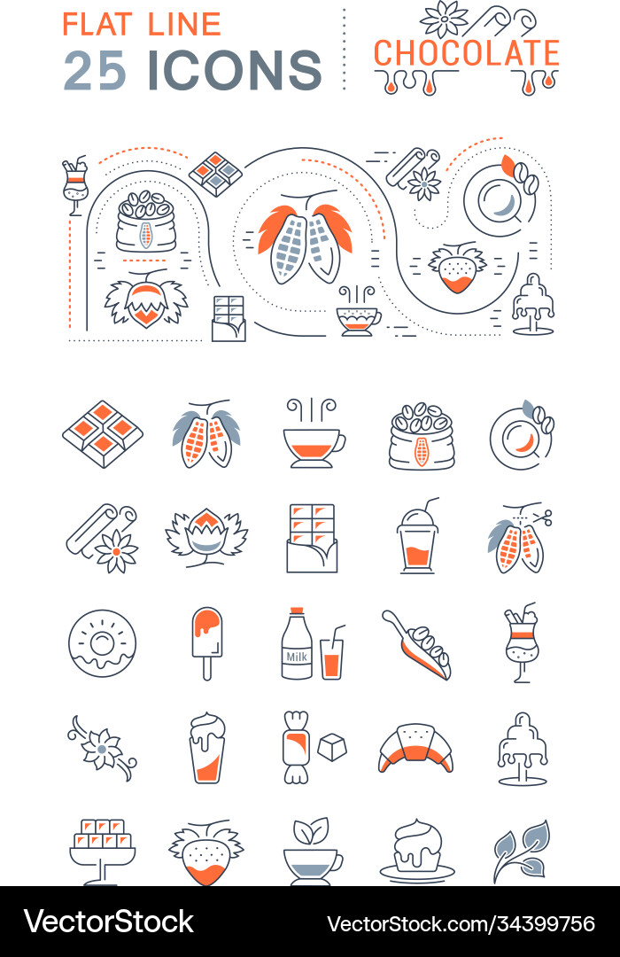Set flat line icons chocolate Royalty Free Vector Image