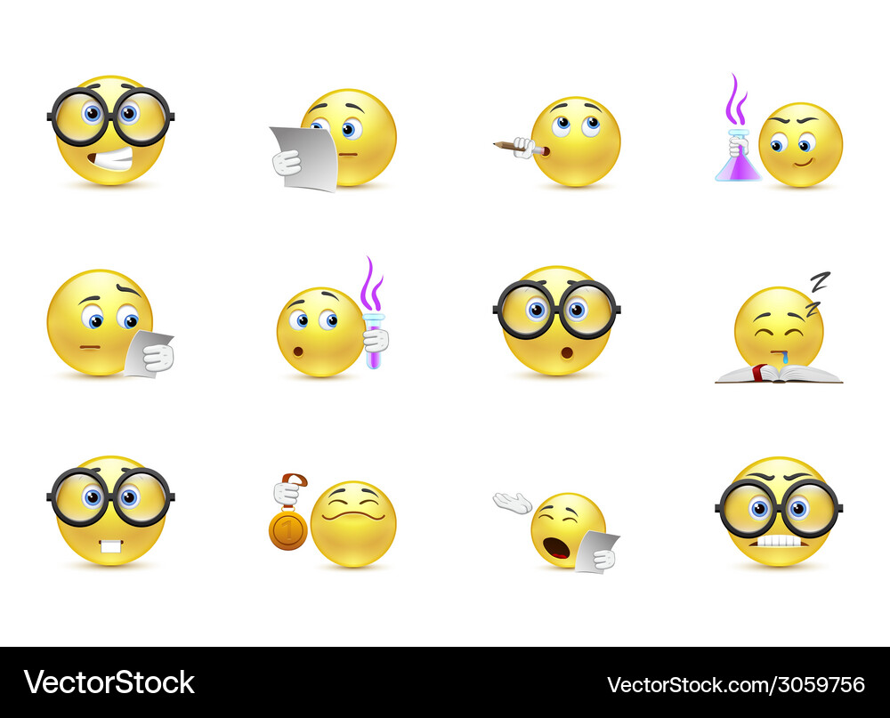 Set of emoticons for students Royalty Free Vector Image