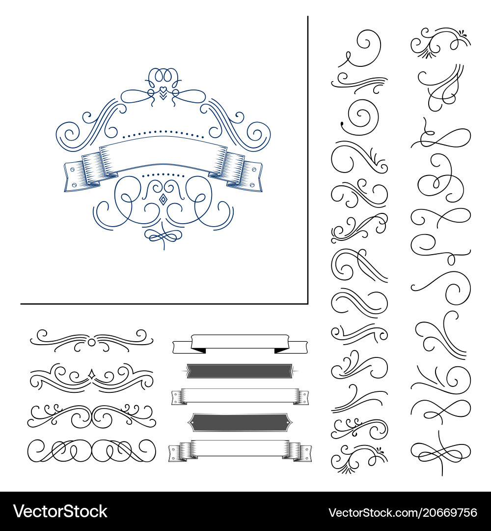 Set of hand drawn flourish elements Royalty Free Vector