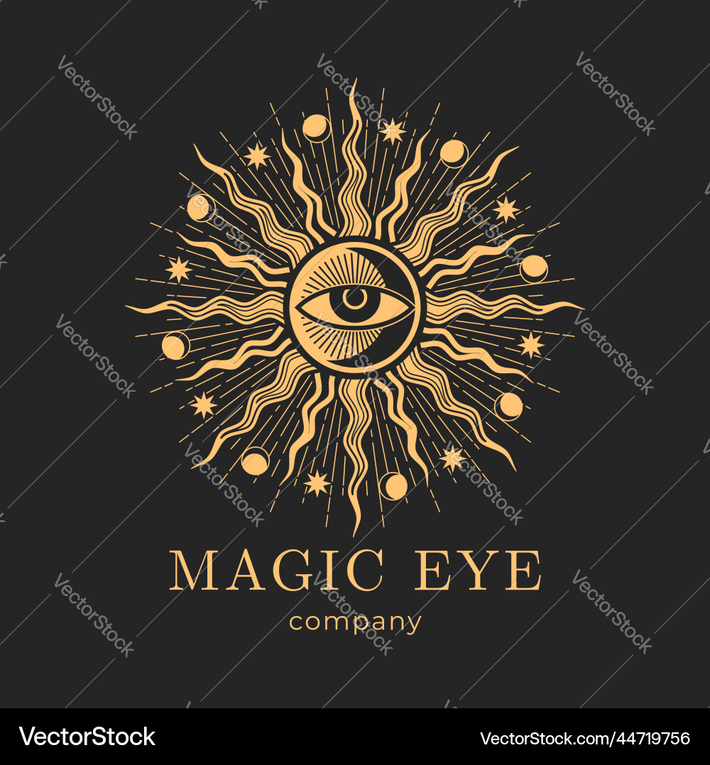 Sun and all seeing eye occult magic icon Vector Image