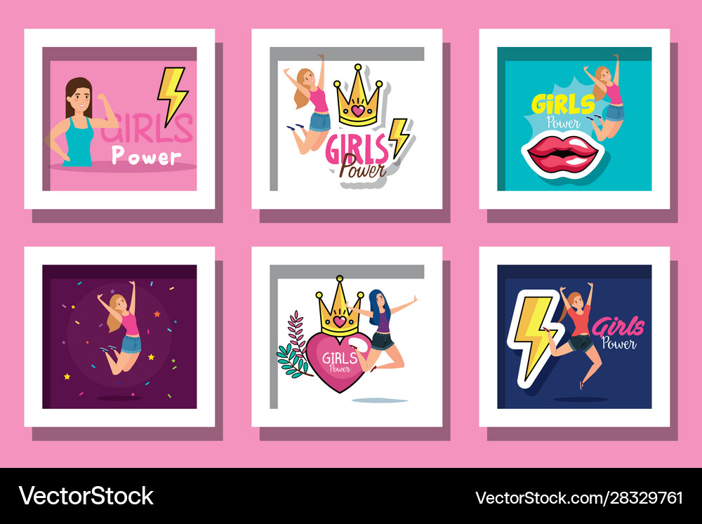 Bundle girl power cards decoration Royalty Free Vector Image