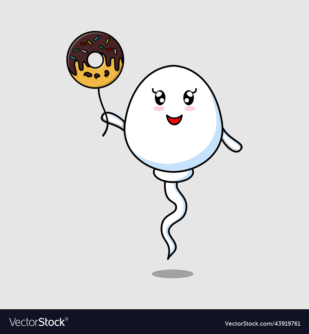 Cute Cartoon Sperm Floating With Donuts Balloon Vector Image