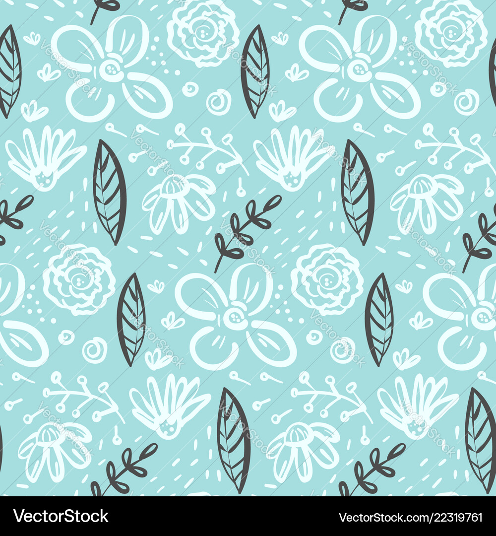 Doodle floral pattern with flowers and leaves Vector Image