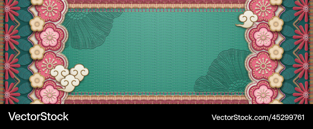 Embroidery style flower banner Royalty Free Vector Image