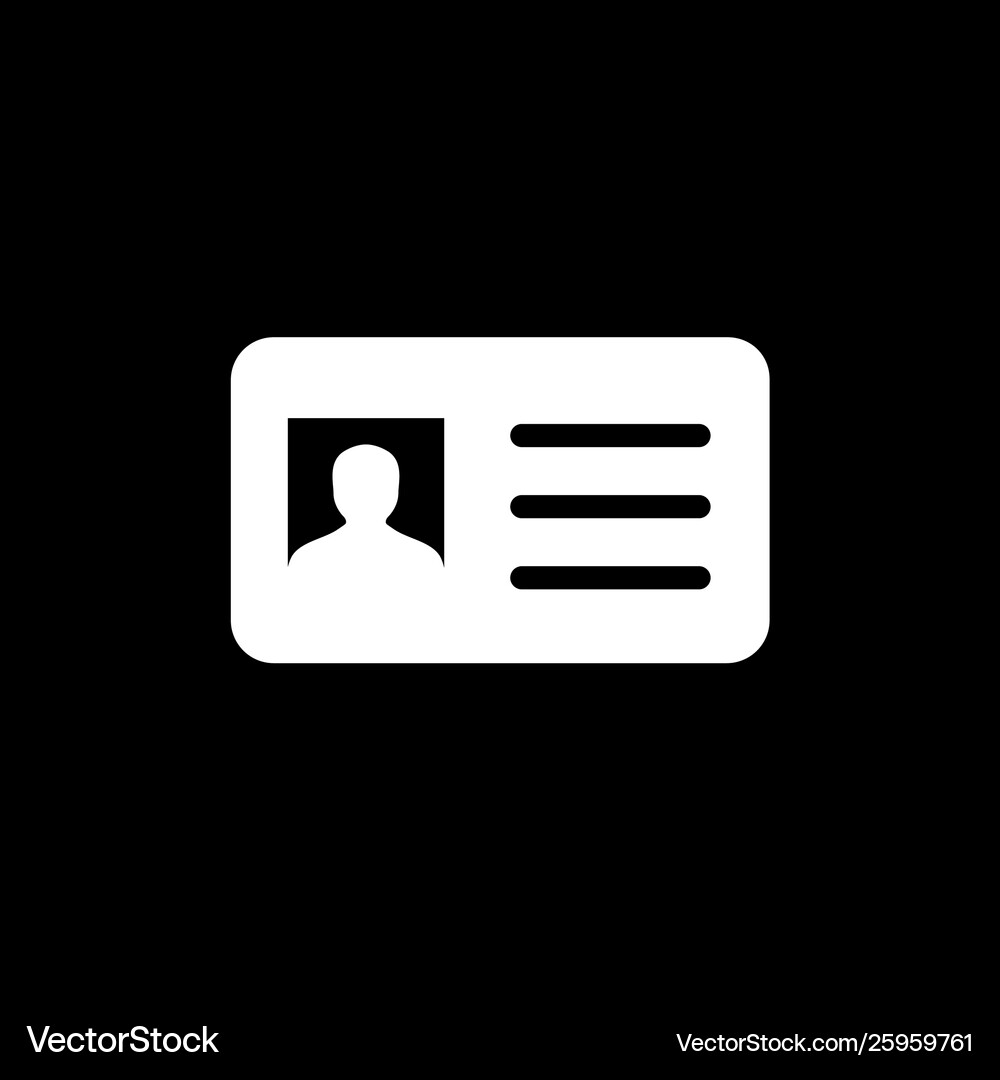 Id card icon on black background black flat style Vector Image