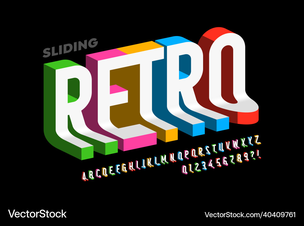 Sliding down retro style 3d font colorful Vector Image