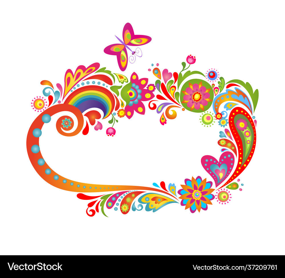 Summery colorful floral frame with rainbow Vector Image