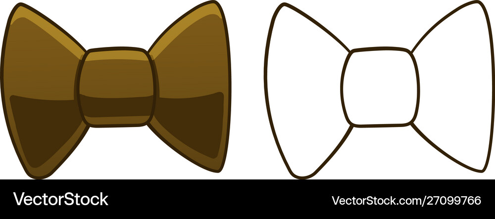 Brown bow in colored and line versions Royalty Free Vector