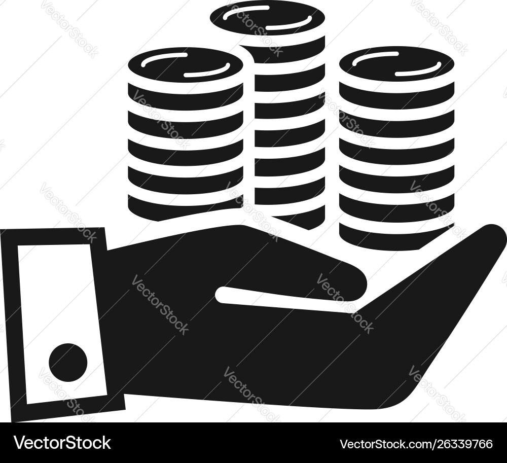 Coins in hand icon simple style Royalty Free Vector Image