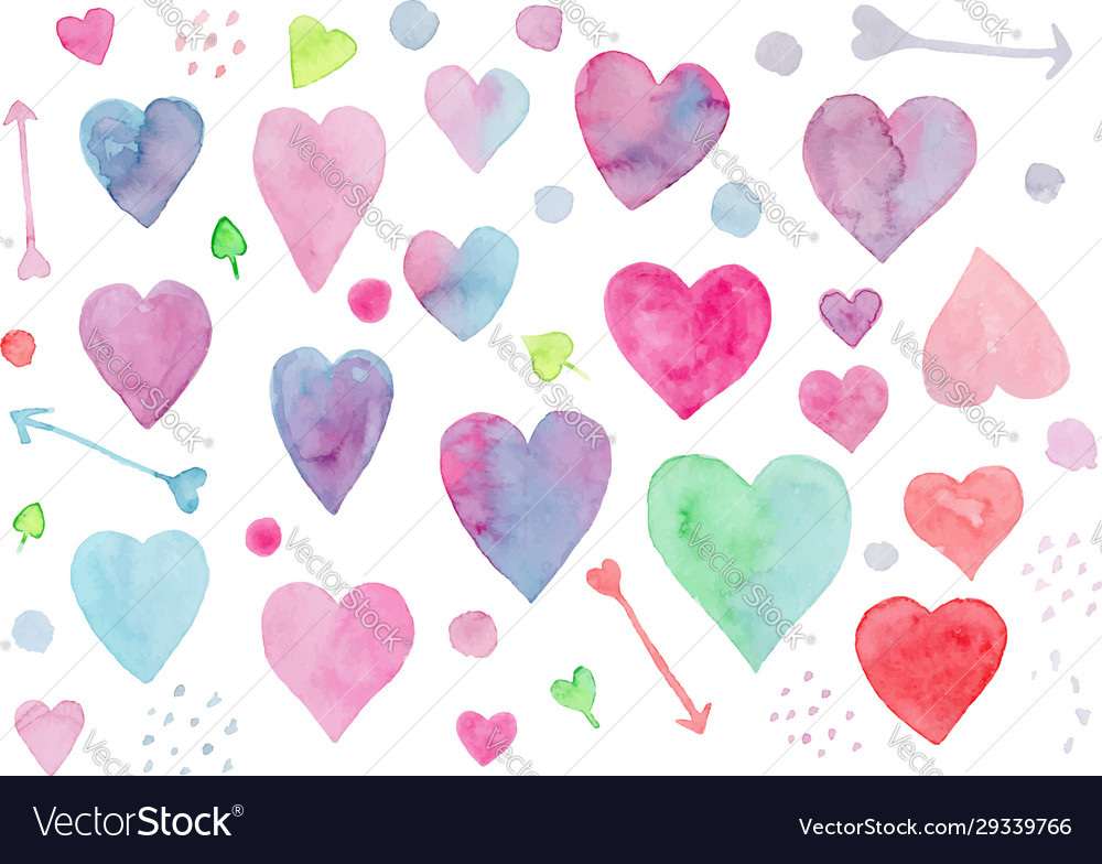 Collection Watercolor Hearts For Valentines Day Vector Image