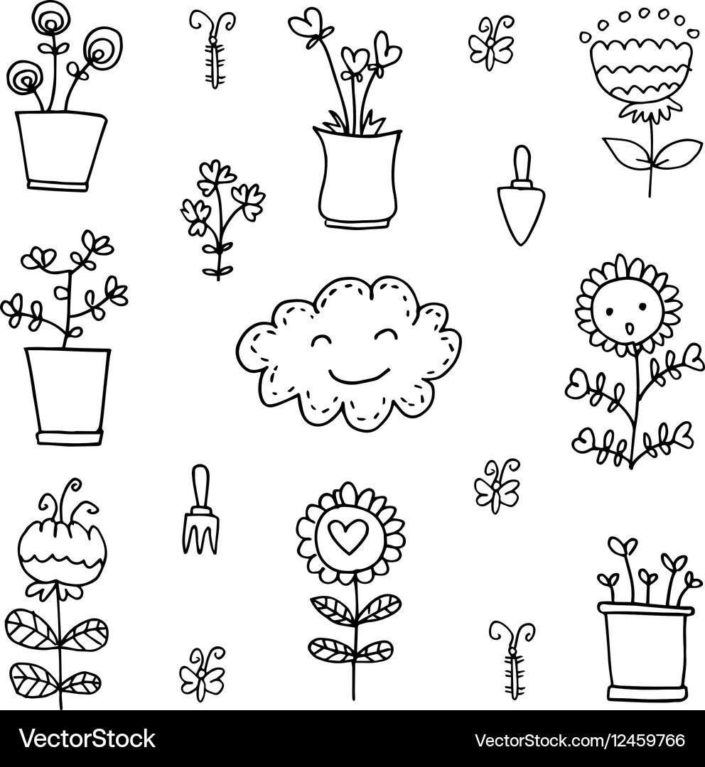 Doodle of flower set item Royalty Free Vector Image