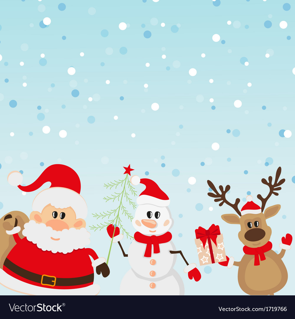 Santa claus reindeer snowman with christmas tree Vector Image