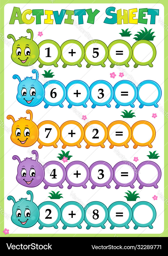 Caterpillar Math Activity Sheet Royalty Free Vector Image