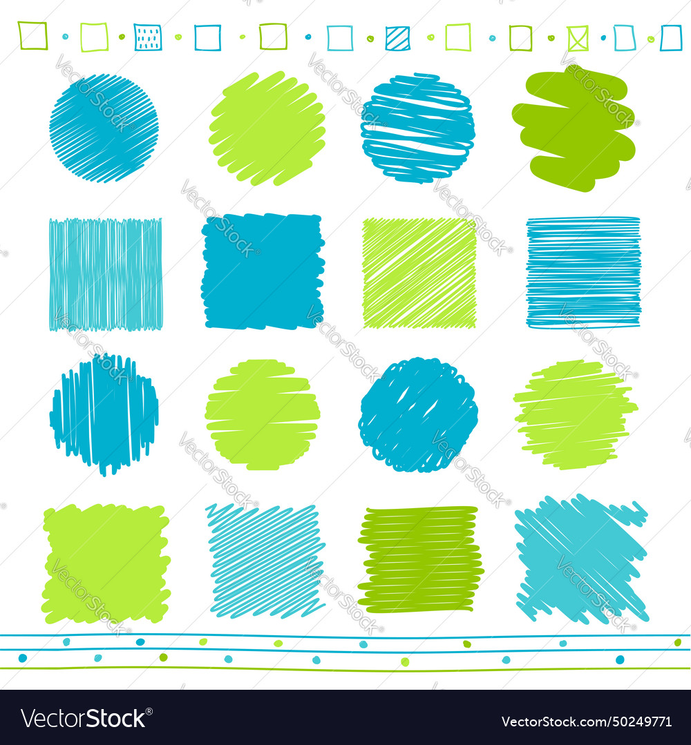Collection of scribbled circular and square Vector Image