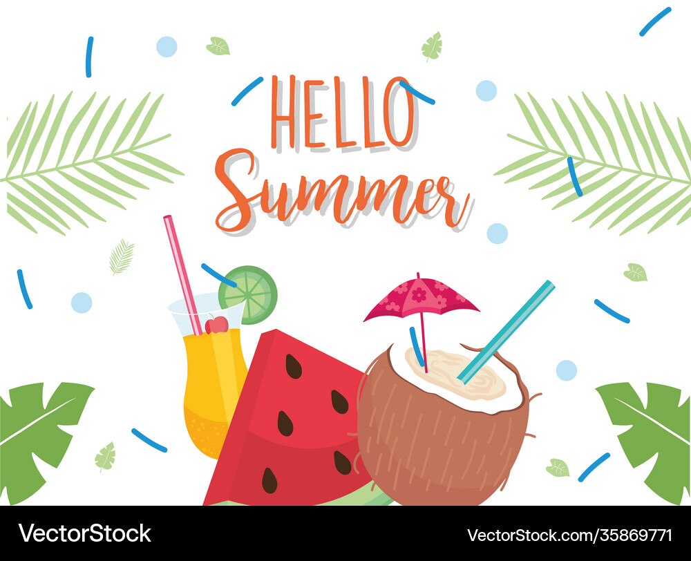 Hello summer watermelon and coconut cocktail Vector Image
