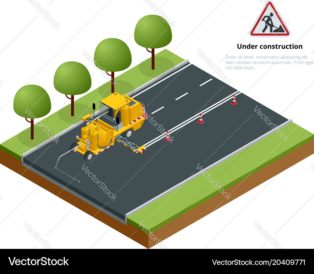 Isometric pavement asphalt road marking paint and Vector Image