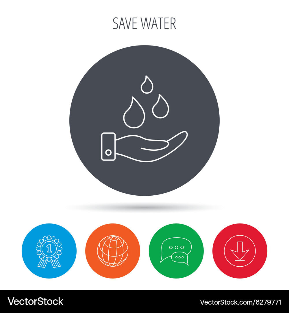 Save water icon hand with drops sign Royalty Free Vector