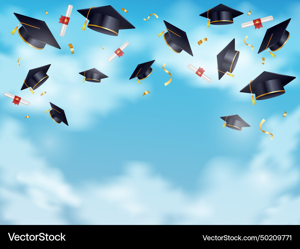 Toga hat and graduation certificate background Vector Image