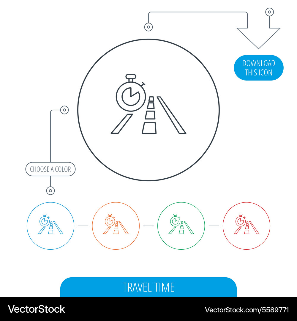 Travel time icon road with timer sign Royalty Free Vector
