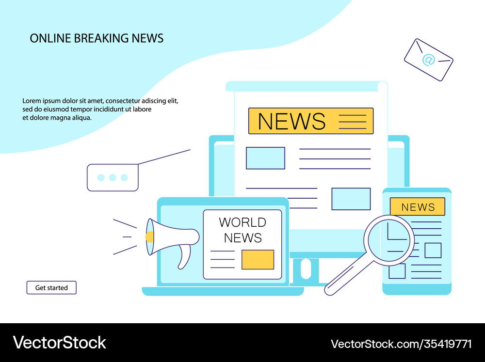 Webpage template online breaking news Royalty Free Vector