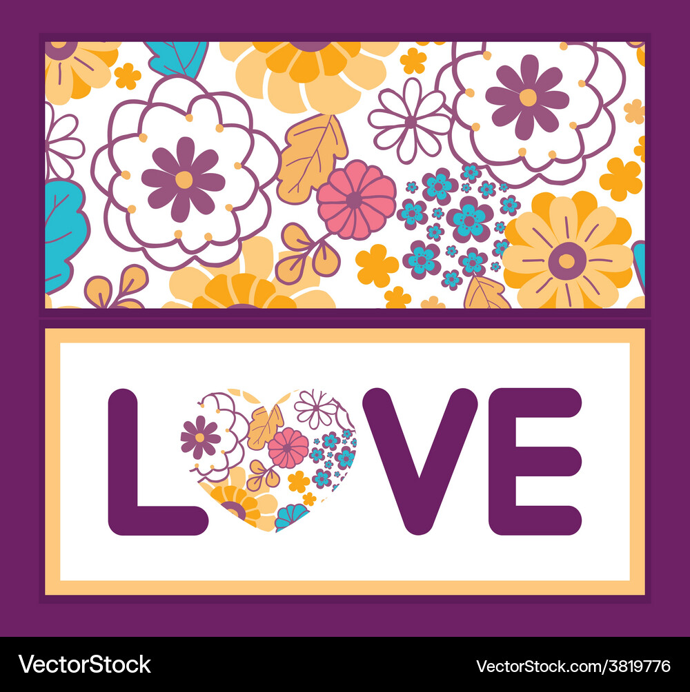 Colorful oriental flowers love text frame Vector Image