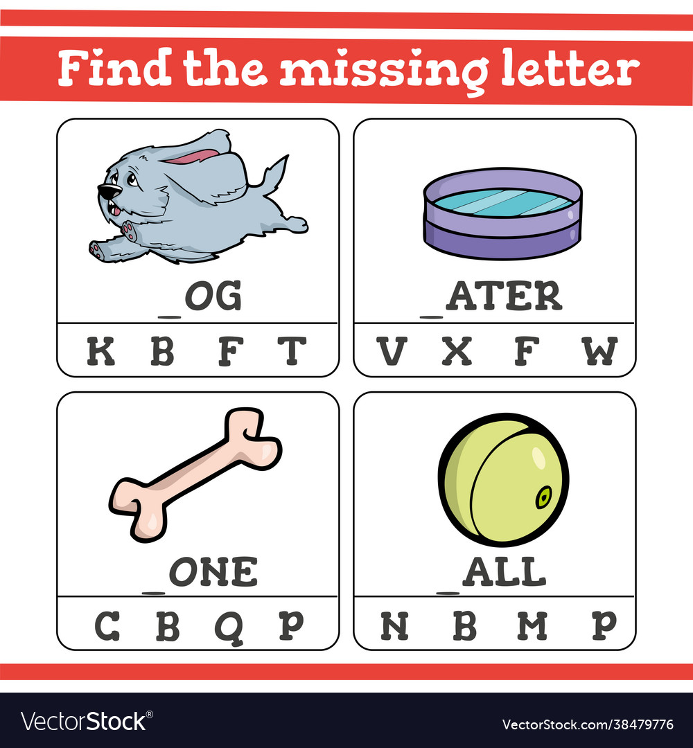 Find missing letter game for preschool Royalty Free Vector