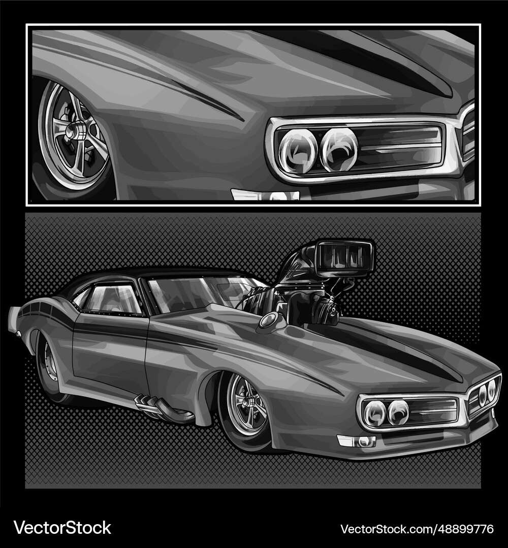 Grey drag racing car with black strip Royalty Free Vector